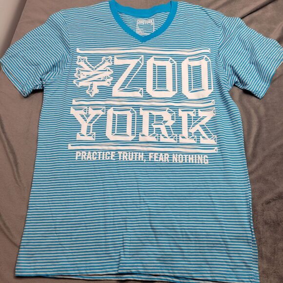 Zoo York | Shirts | Zoo York Mens Blue White Striped Vneck Graphic Tee ...